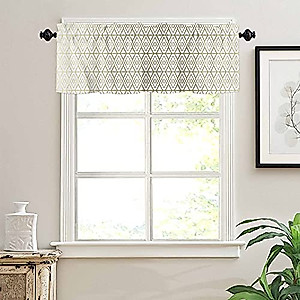 JasmineM Valances Curtains for Windows White Gold Line Rod Pocket Kitchen Valance Scarf for Living Room Geometric Short Window Treatment Drapes Curtain for Bedroom 42x12in