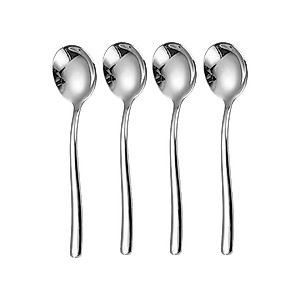 Siaiqiang Large Round Soup Spoons,4 pack Premium 18/8 Stainless Steel Korean Spoons with Long Handles,7.9''Long Tablespoon,Asian Soup Spoon Serves of coffee,desserts,salads(Silver)