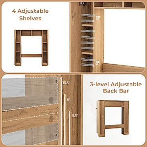 LOKO Over The Toilet Storage Cabinet, Freestanding Above Toilet Organizer with Double Doors, 2 Open Compartments & 4 Adjustable Shelves, Bathroom Space Saver, Laundry Room Storage Rack (Natural)