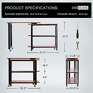 VIVOHOME Sofa Side Table 360° Rotating Mobile End Table Movable Laptop Table with 2 Tiers Storage Shelves 6 Universal Casters for Home Office