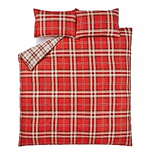 EDINBURGH FULL RED TARTAN PLAID REVERSIBLE COTTON DUVET SET QUILT COVER