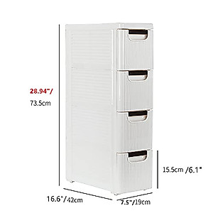 4 Storage Drawer Rolling Cart Organizer and Storage,Plastic Unit on Wheels Narrow Slim Bathroom Storage Cabinet Organizer