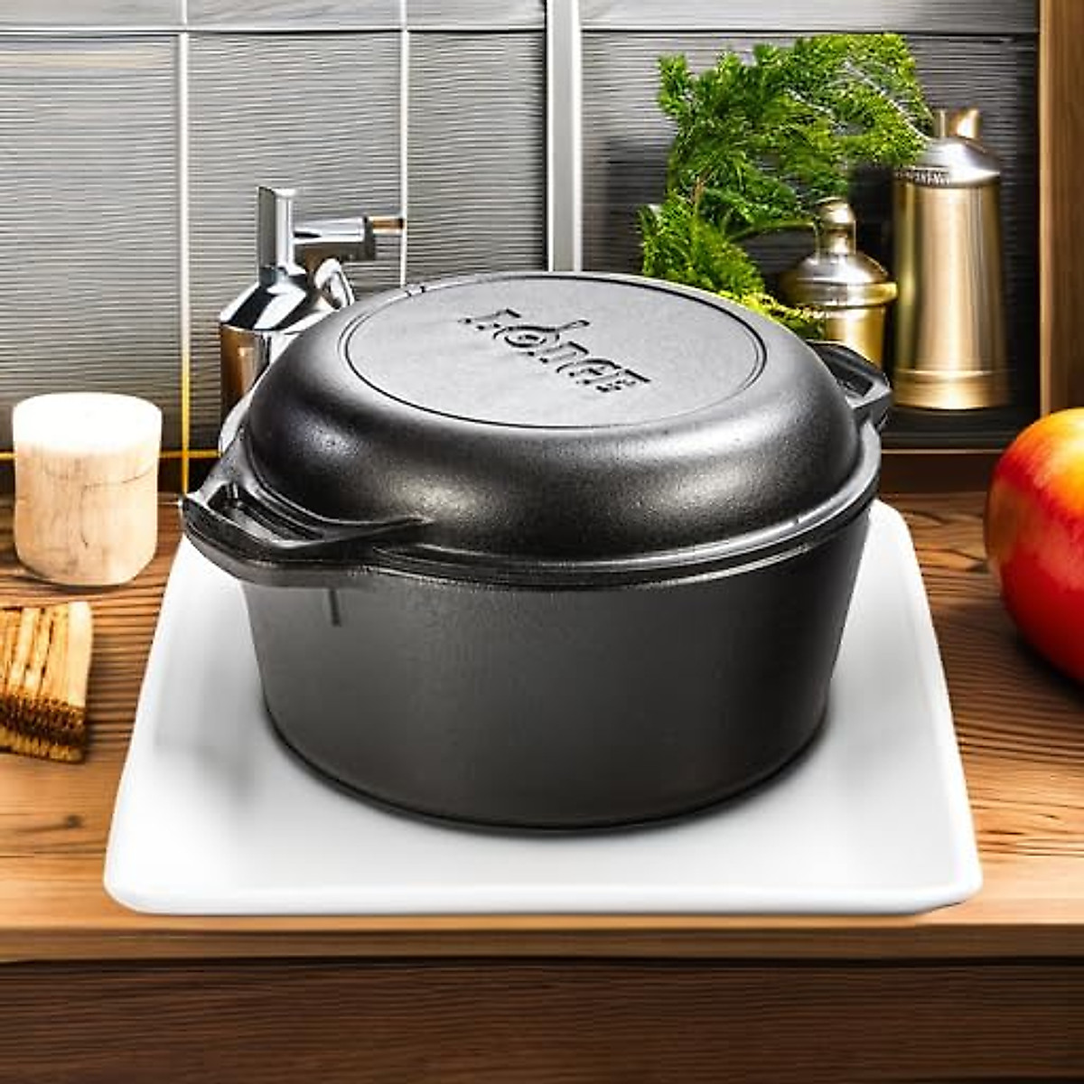 Lodge Cast Iron Serving Pot Cast Iron Double Dutch Oven, 5-Quart