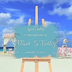 Wedding Welcome Sign Baby Blue Customizable Acrylic Wedding Sign Modern Clear Acrylic Wedding Party Party Sign for Bridal Shower Engagement Bridal Shower Wedding Party Supplies Decorations 18x24 Inch