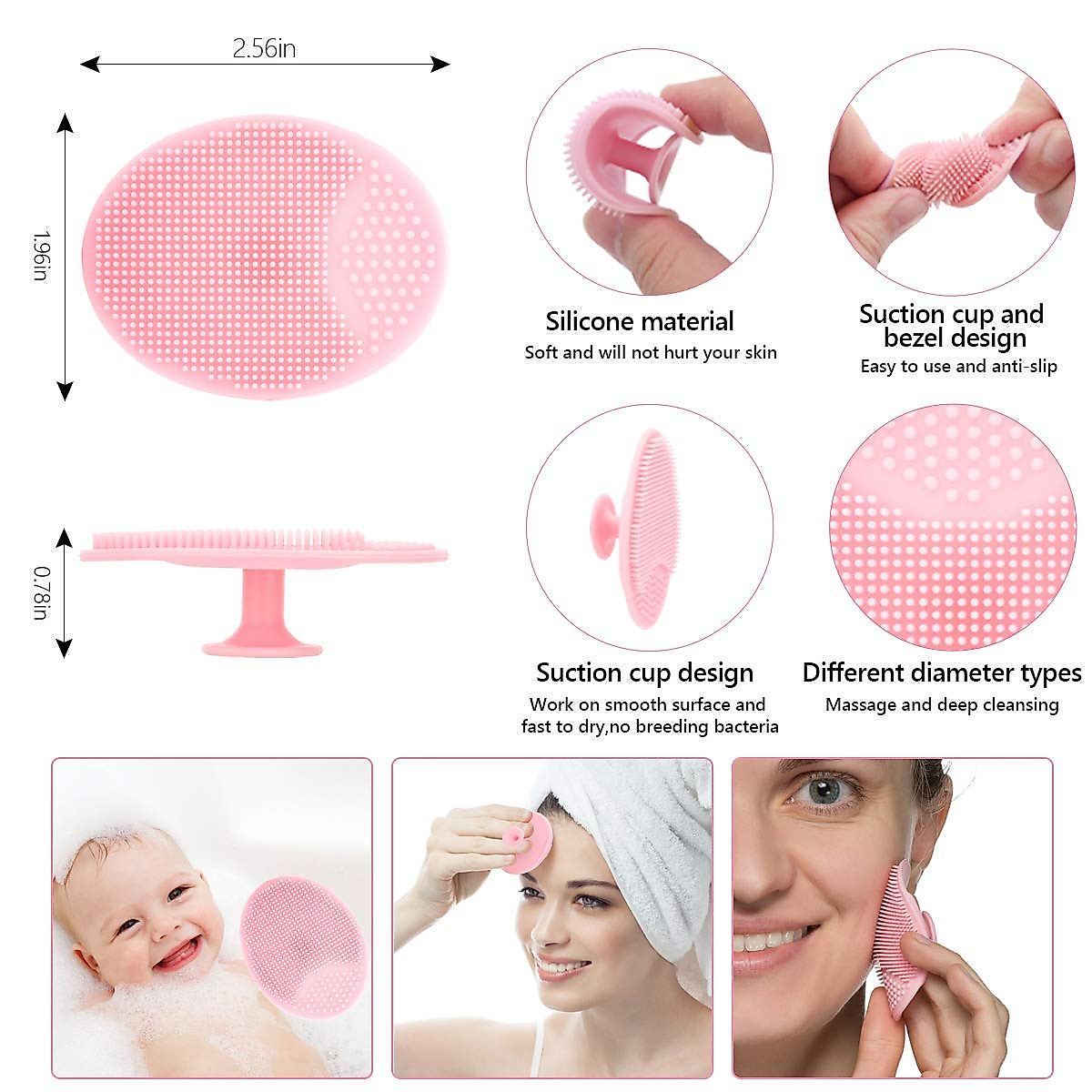 Lip Scrub Brush Silicone Facial Cleansing Brush -2PCS Lip Exfoliator Brush, 2PCS Face Scrubber Facial Cleansing Brush Blackhead Remover, 2PCS Silicone Face Mask Brush Mask Applicator