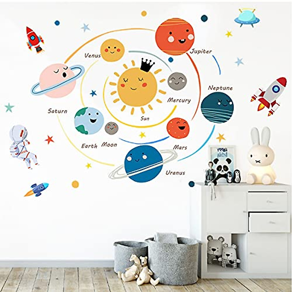 Planet Wall Decals Kids Room Large,Space Wall Stickers Boy Bedroom,Cute Educational Wall Decal Decors for Nursery,Daycare,Playroom,Boys Room,Girls Room,Classroom,School.