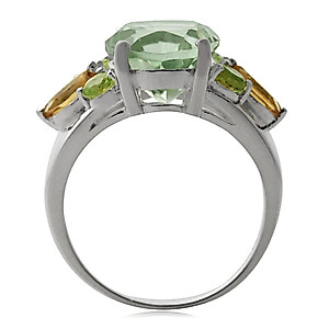 Silvershake 4.32 Carat Natural Green Amethyst Peridot and Citrine 925 Sterling Silver Cocktail Ring Size 6.5