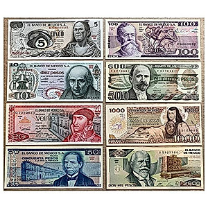 1985 M OUT-OF-PRINT MEXICO CURRENCY COLLECTION 1970's-80's (8 DIFERENT!!) NO CASH VALUE! NOT CASH EQUIVALENT! 5, 10, 20, 50, 100, 500, 1000, 2000 Pesos Seller Uncirculated