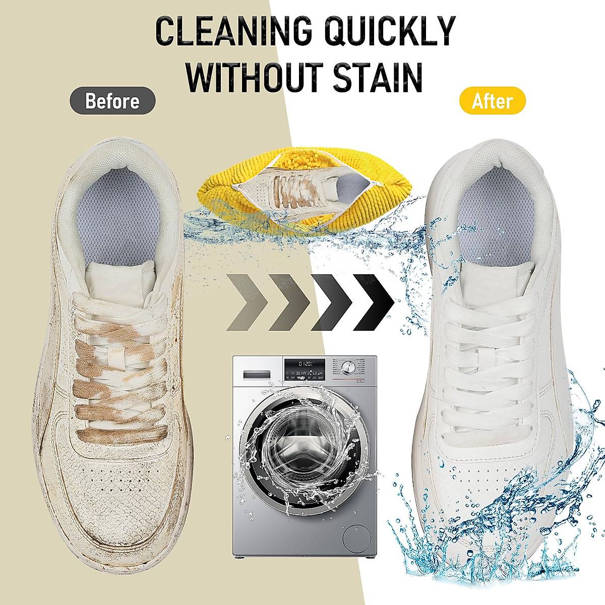 Ohcozzy Shoe Washing Machine Bag with Soft Polyester, Reusable Shoe Laundry Bag For Washer and Dryer, Deep Cleaning All Shoes - Ideal for Travel and Everyday Use(2 Pack, Yellow)