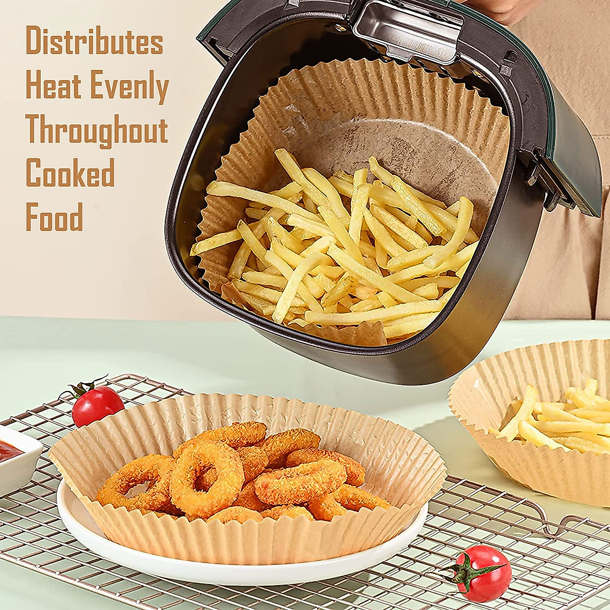 Air Fryer Liners - 100pcs Air Fryer liners Disposable | Heat Resistant, Oil-Proof & Water-proof Paper Parchment for Baking & Cooking | Food Grade Parchment for Air Fryer, Steamer, Microwave | 6.3”