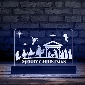 The Geeky Days Merry Christmas Optical Illusion Light Rmeote Control Multi Color LED Lighting Desktop Lamp Home Decorative Nativity Scene of Baby Jesus Christ USB Beside Lamp