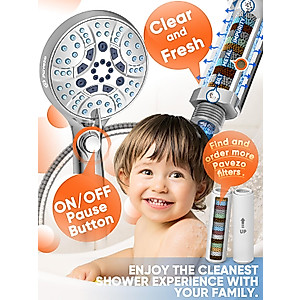 Pavezo High Pressure Handheld Shower Head with Filter, ON/OFF Switch Pause Button, 10-mode Shower Head with Hard Water Softener Filters, SS Hose, Anti-clog & Powerful Clean Tile & Pets, Premium Chrome
