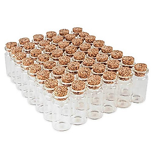 Mini Clear Glass Jars Bottles with Cork Stoppers for Arts & Crafts, Projects, Decoration, Party Favors - Size: 1-1/2" Tall X 3/4 Inches Diameter (48)