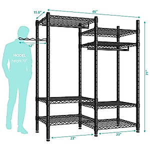 PUNION Clothing Rack 7 Tiers Heavy Duty Clothes Rack with 2 Hanging Rods, Wire Garment Racks for Hanging Clothes, Large Portable Metal Wardrobe Clothes, 48"L X 16"W X 71"H, Max Load 620lbs Black, GR7E
