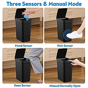 Bathroom Trash Can with Lid, KOEYLE 2 Pack 2.2 Gallon Automatic Touchless Garbage Can, Small Motion Sensor Smart Trash Can, Slim Waterproof Trash Bin for Bedroom, Bathroom, Office, Living Room (Black)