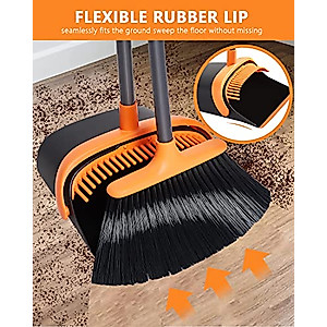 Broom and Dustpan Set, Broom and Dustpan, Broom and Dustpan Set for Home, Upgrade 52" Long Handle Broom with Stand Up Dustpan Combo Set for Office Home Kitchen Lobby Floor Use, Dust pan and Broom Set
