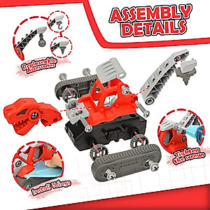 Dreamon Take Apart Construction Toys Truck Set Transforming Dino Truck, STEM Dinosaur Toy with Electric Drill,Educational Gifts for Boys Kids 3 4 5 6 Year Old