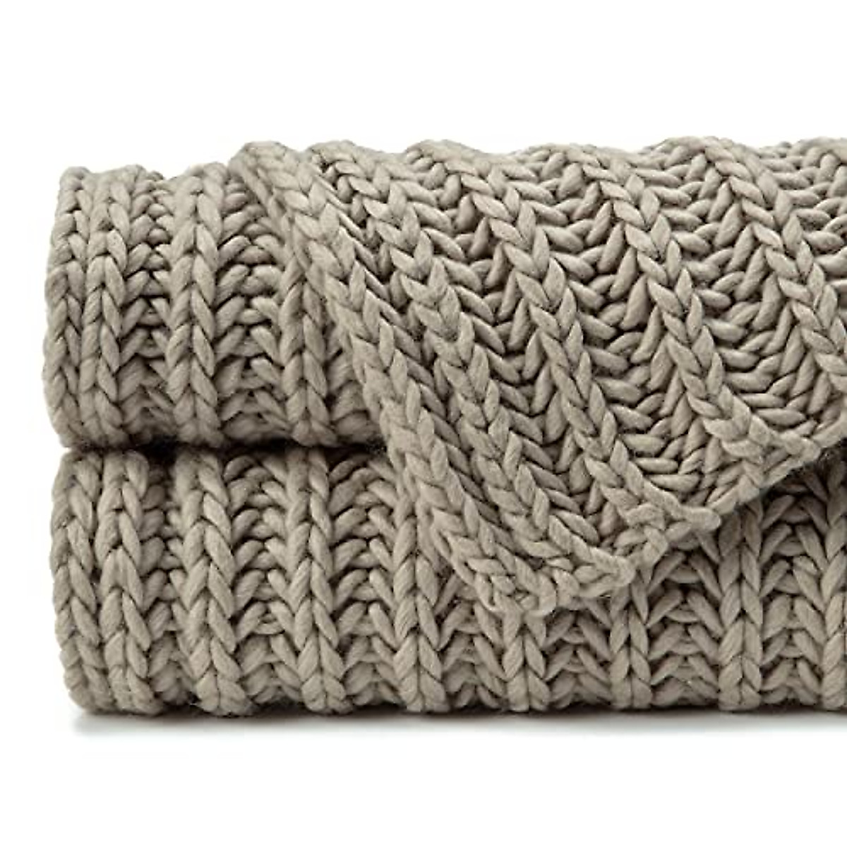Chanasya Chunky Knit Fluffy Sage Green Throw Blanket - Contemporary Textured Super Soft Warm Cozy Plush Lightweight Acrylic Knitted Blanket for Couch Bed Sofa Chair Cover Living Bed Room - Sage