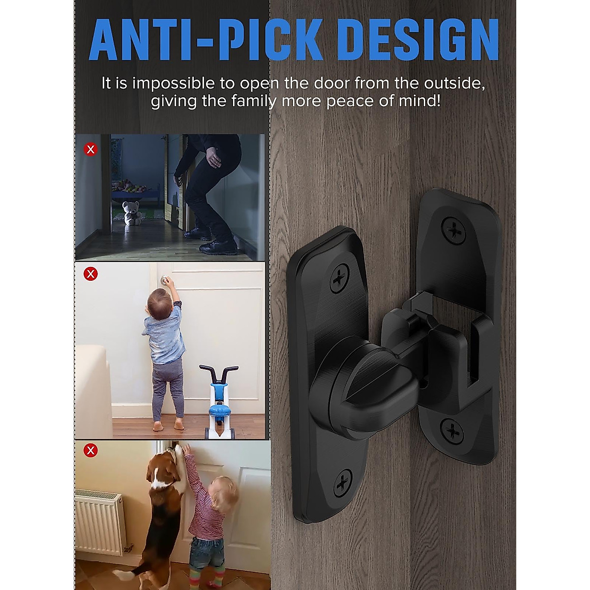 MeBantoo 90/180 Degree Flip Barn Door Lock, Protect Privacy - Security Sliding Door Latch, Small Gate Latches Hardware for Barn, Garden, Bathroom, Cabinet, Window (Black-1PC)