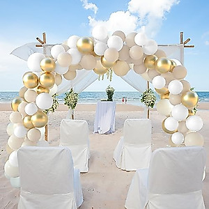 NEBURORA White Sand Gold Balloons Garland Arch Kit 60pcs 12inch Sand White and Metallic Gold Balloon Kit for Birthday Anniversary Celebrations and Boho Wedding Party