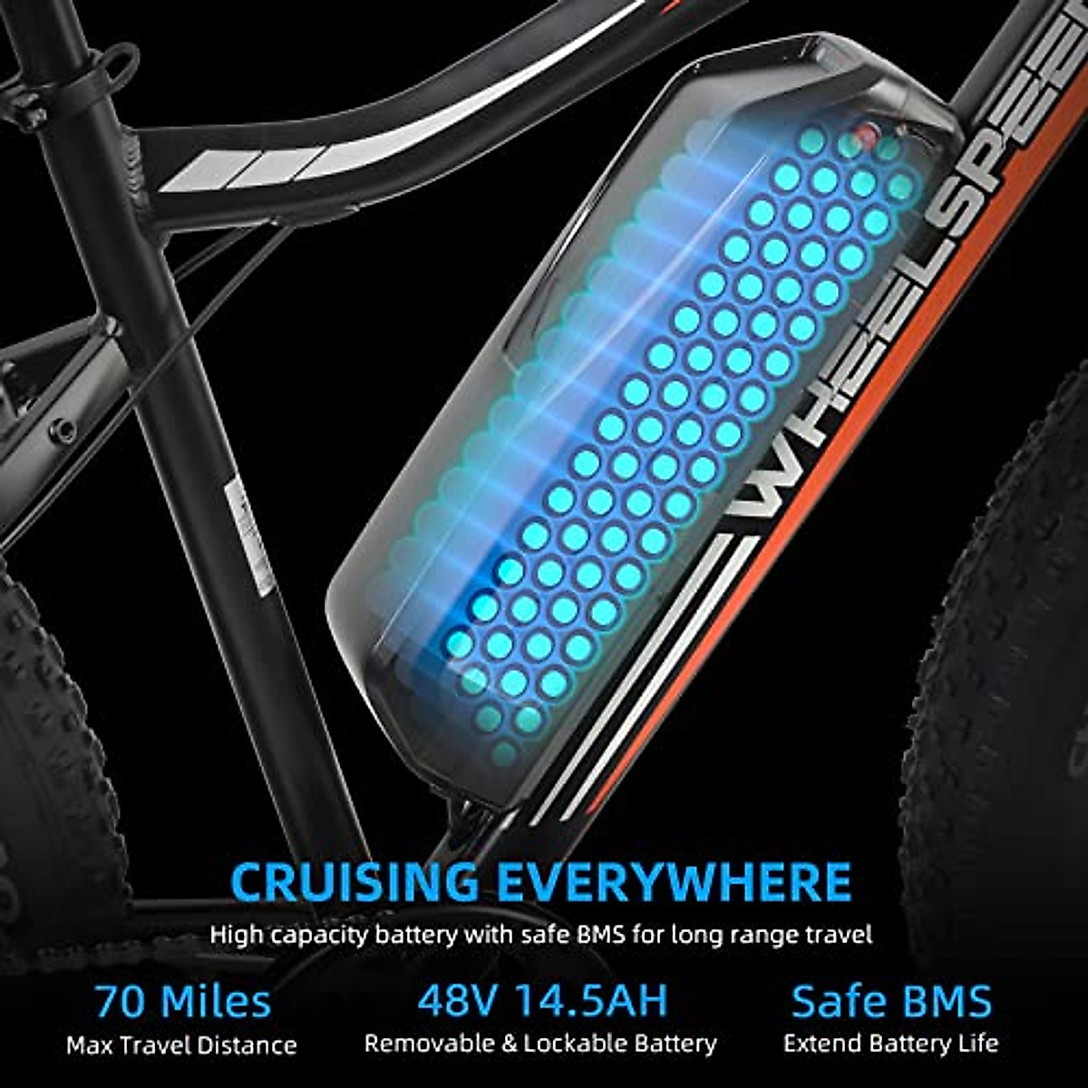 Wheelspeed Electric Bike 26" X 4.0", 500W Motor & 20 MPH Fat Tires Electric Mountain Bike for Adults, 70 Miles Electric Bicycle with 48V 14.5Ah Removable Battery, 7-Speed E-Bike (White)