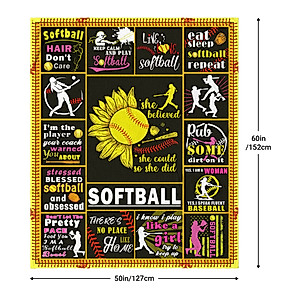 Wotail Softball Gifts for Girls, Softball Gifts, Softball Stuff, Softball Blanket, Softball Coach Gifts, Birthday Gift Idea Blanket, Softball Gifts 60"x 50"