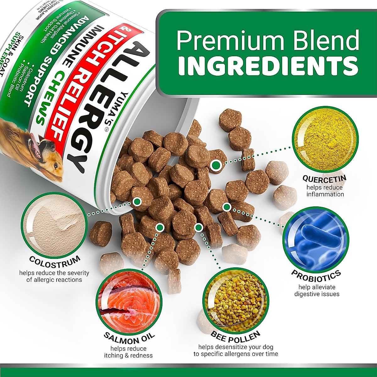 YUMA'S 2-Pack Dog Allergy Relief Chews - Dog Itching Skin Relief Treatment Pills - Anti-Itch for Dogs - Itchy and Paw Licking - Dry Skin & Hot Spots - Omega 3 Fish Oil - Skin & Coat Supplement