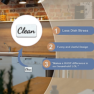Kiterest Dishwasher Magnet Clean Dirty Sign,Double Sided Magnet with Magnetic Plate,White & Black Kicthen Indicator Simple Wood Clean Dirty Magnet for Dishwasher
