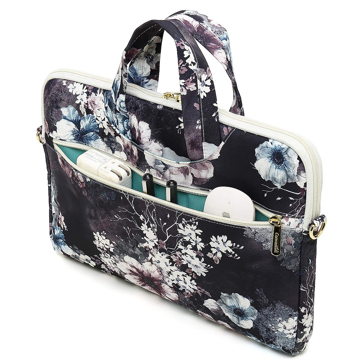 Canvaslove Small Chrysanthemum Water Resistant Light Weight Laptop Shoulder Messenger Bag for MacBook Air Pro 13 inch,MacBook 14 inch,Surface Laptop 13.5 inch and 13.3 Inch-14 inch Laptop