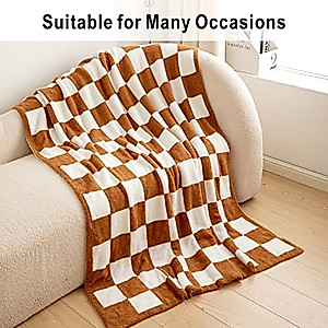 Throw Blanket with Checkerboard Plaid- Cozy Breathable All Seasons Soft Checkered Blanket Gingham Home Decor for Couch and Bed -Throw Size 51"x63",Light Tan