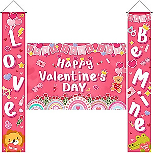 Valentines Day Home Decor, Valentine's Day Door Banner & Backdrops for Photography, LOVE BE MINE Porch Sign, Happy Valentine's Day Backdrop for Kids Party, Pink Hanging Decor for Home Door Wall Room