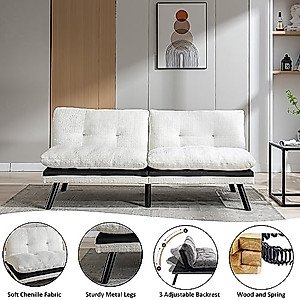 Anwick Futon Sofa Bed Convertible Futon Sleeper Couch, 71" Sleeper Sofa Bed with Adjustable Backrest, Modern Loveseat Couch for Compact Living Room, Apartment, Office (White)