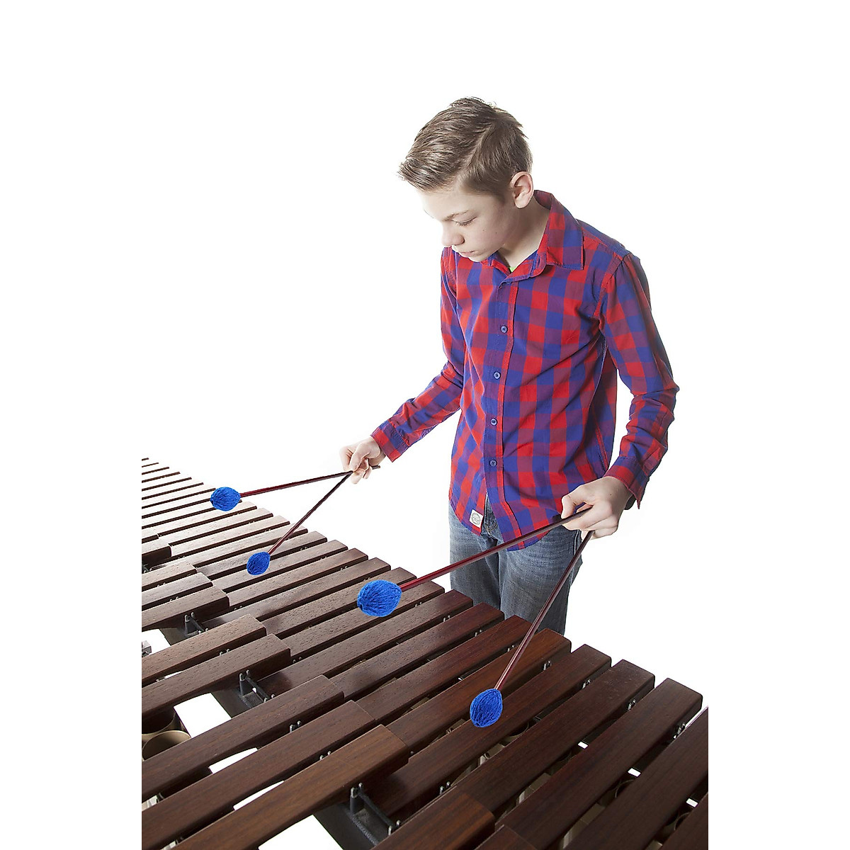 Buytra Medium Hard Yarn Head Keyboard Marimba Mallets with Maple Handle, Blue