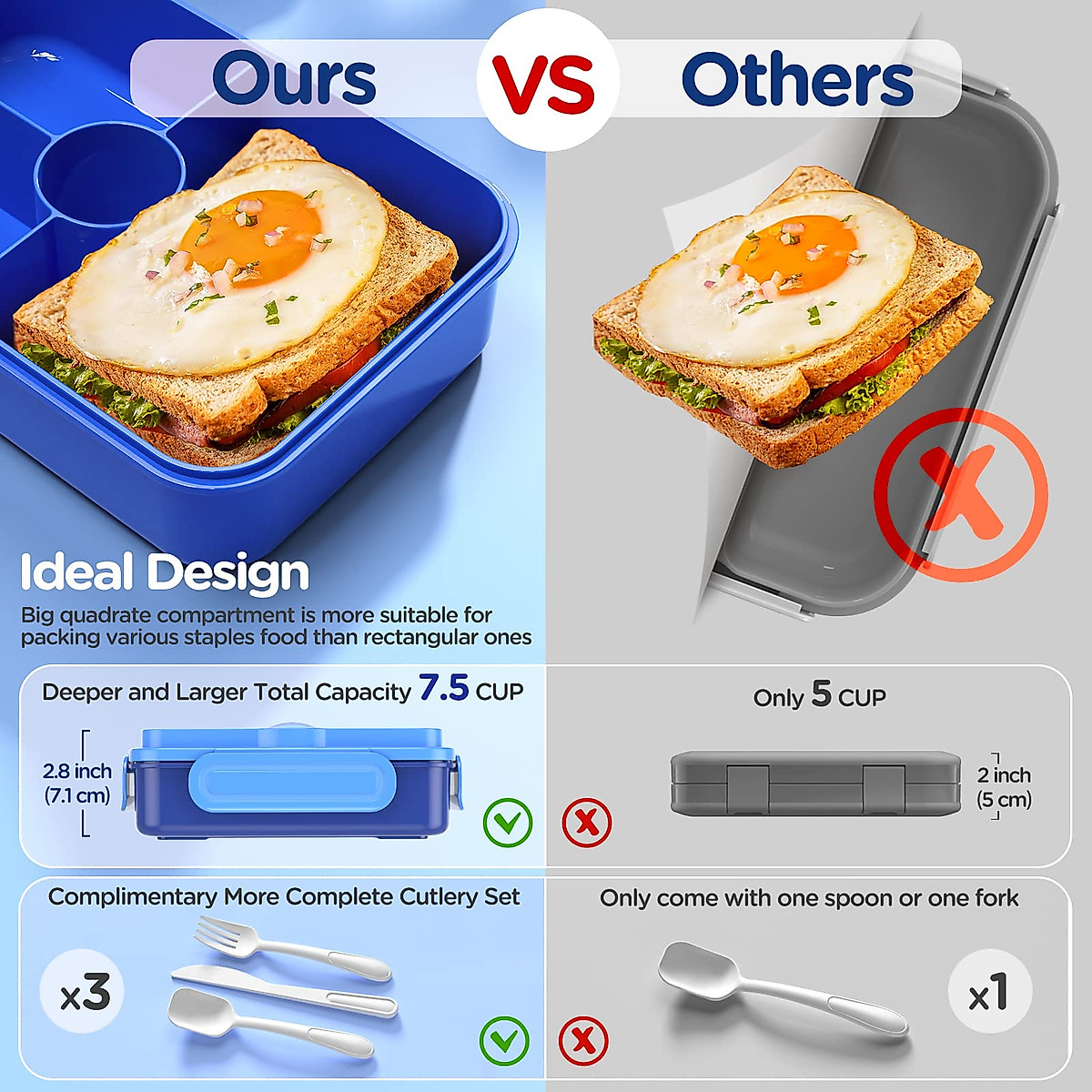 DaCool Insulated Food Jar Food ThermosVacuum Insulated Stainless Steel 16 oz + Bento Box Kids Lunch Box 7.5 Cups with 4-Compartment Leakproof BPA Free