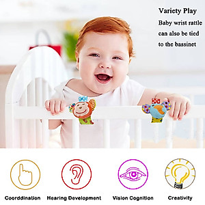 Baby Wrist Rattle Foot Finder Socks Set for Babies 0-3-6-12 Months, Infant Toys for Newborn Boys and Girls 0-6-9-12 Months, Sensory Learning Toy for Shower Gifts