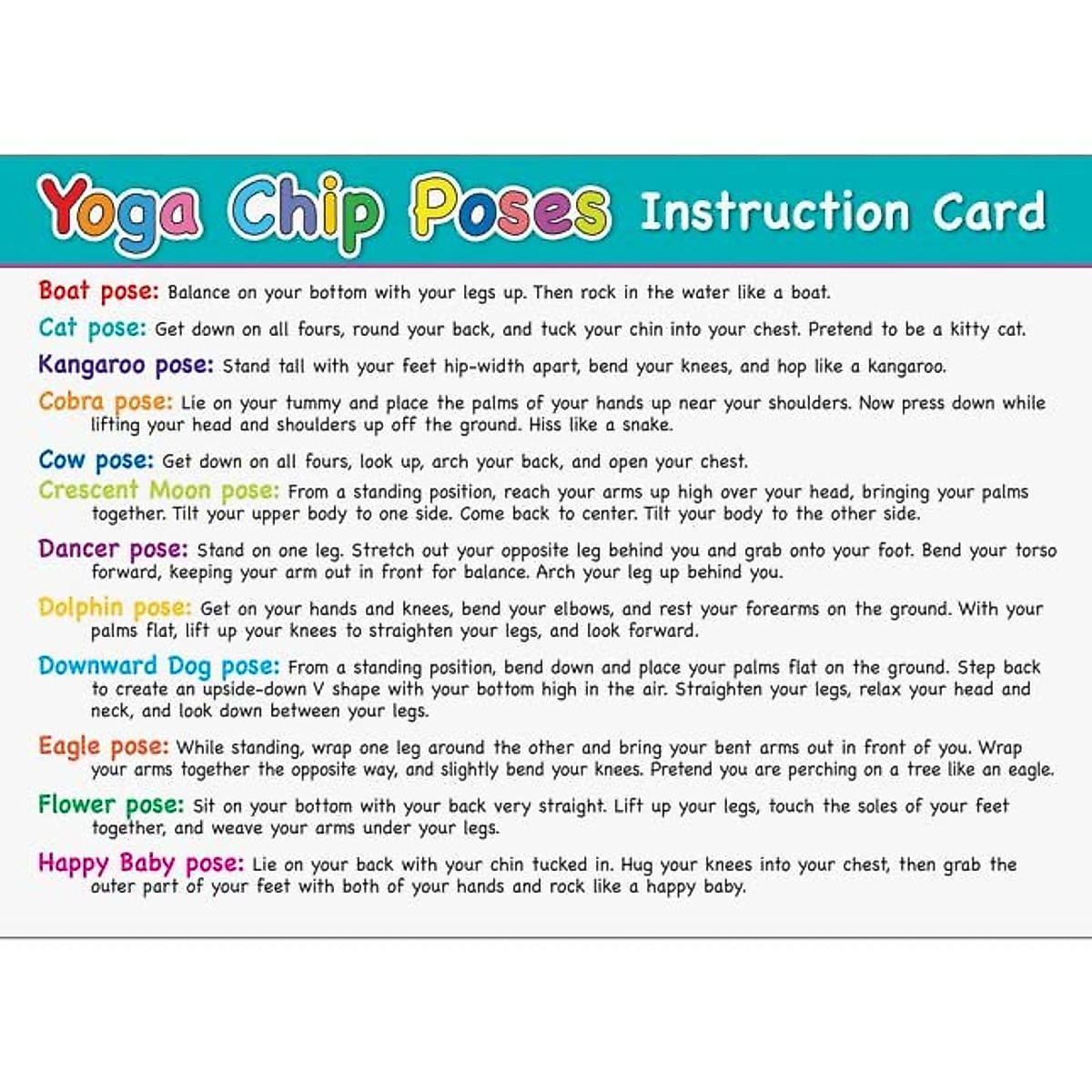 Yoga Chips - Yoga for Kids with 24 Chips with Poses and Instruction Card - Encourage Students to Exercise, be Calm, de-Stress, and be Mindful