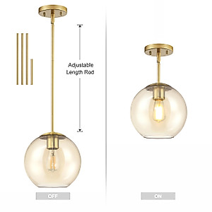 1 Light 8" Glass Kitchen Island Mini Semi Flush Mount Ceiling Light,Chandelier Ancient Amber Glass Shade Chrome Finish for Living Room Dining Room Bedroom Over Sink