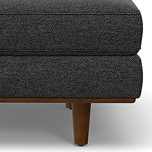 SIMPLIHOME Morrison 33 inch Wide Mid-Century Modern Ottoman in Charcoal Grey Woven-Blend Fabric, Assembled, for the Living Room, Entryway and Family Room