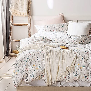 VM VOUGEMARKET King Bedding Duvet Cover Set,100% Cotton Colorful Flower Plant Pattern Bedding Set,Ultra Soft and Easy Care Zipper Closure-King,Floral