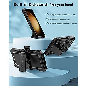 FNTCASE for Samsung Galaxy S23 Case: Heavy Duty Rugged Shockproof Protective Cover with Belt-Clip Holster & Kickstand | Military Grade Protection Durable Phone Case for Galaxy S23 6.1 inch (Black)