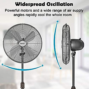 COSTWAY Metal Pedestal Fan, 18-Inch Quiet Oscillating Standing Fan with Height Adjustable, 3 Wind Speed, 4 Blades, Widespread Stand Floor Fan for Bedroom, Room, Home, Office, Shop (Black bronze)