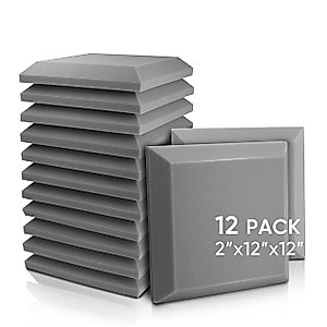 Fstop Labs Acoustic Foam Panels, 12 Pack Grey 2" X 12" X 12" Mushroom Studio Wedge Tiles, Sound Panels Sound Proof Foam Panels Sound Proofing Padding For Wall