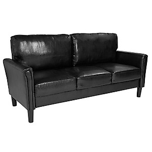 Flash Furniture Bari Upholstered Sofa in Black LeatherSoft