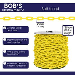BISupply Yellow Plastic Chain Links - 125ft x 2in Plastic Barrier Chain for Safety Crowd Control or Plastic Links Halloween Decor Chains for Costumes