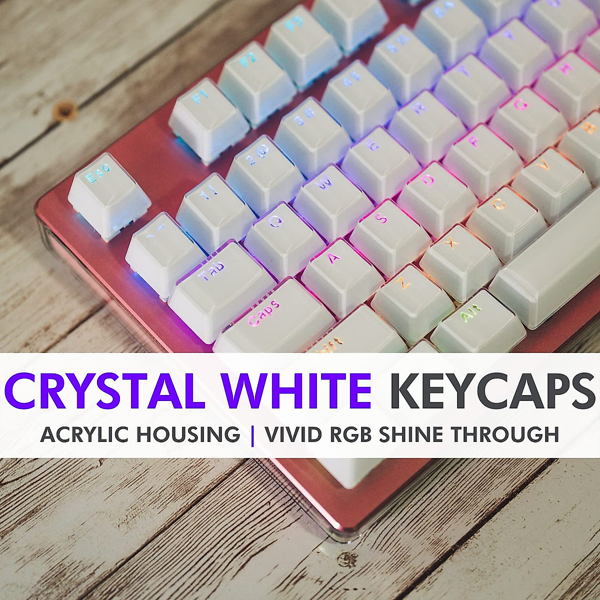 Tilted Nation Pink Mechanical Keyboard TKL - Acrylic Housing, Aluminum Plate, 87 Crystal Keys - USB Wired Tenkeyless Keyboard with Brown Switches (Outemu) - Work and Play - TKL Gaming Keyboard RGB