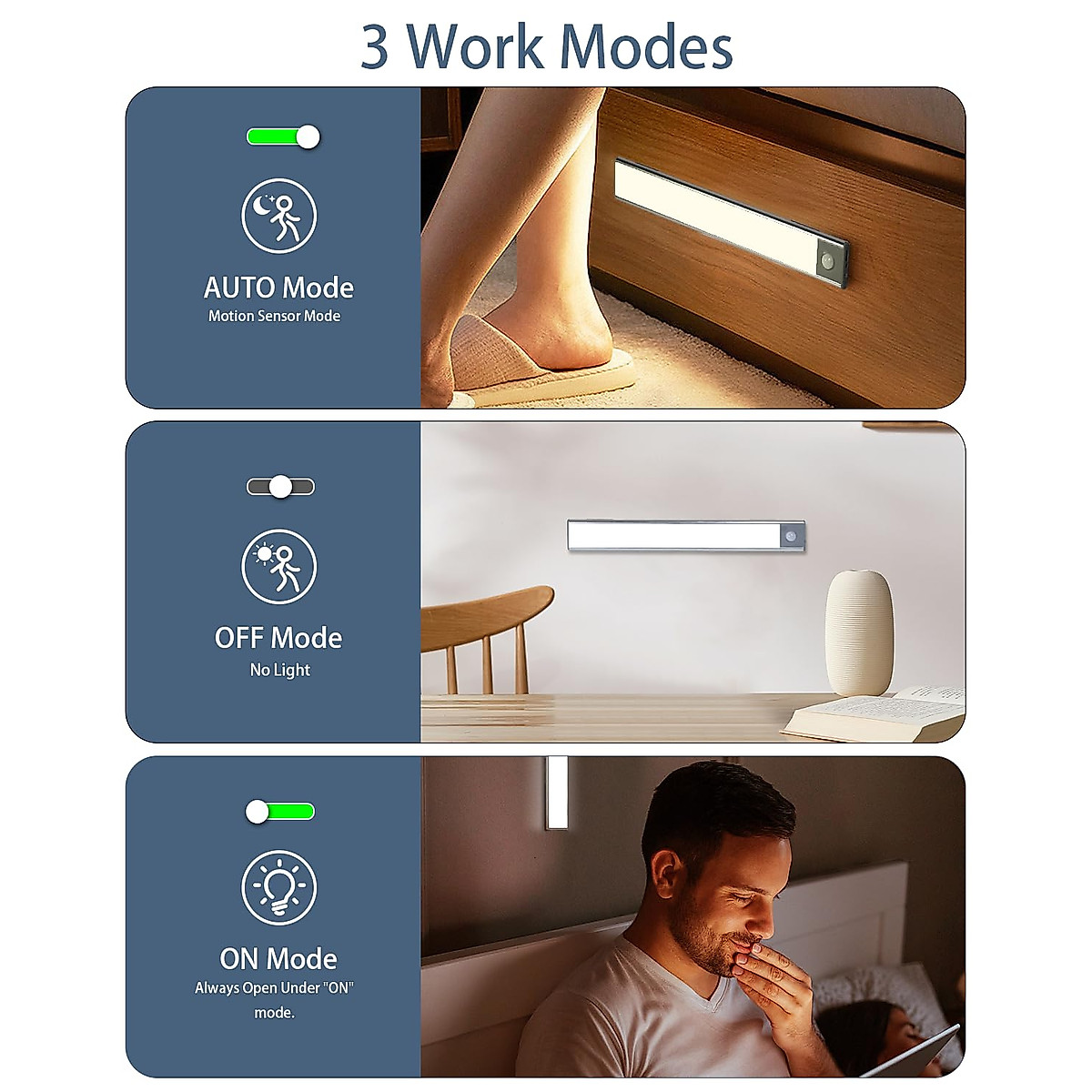 9in Motion Sensor Under Cabinet Lights Wireless, 1500mAh Battery Operated Counter Light Rechargeable Type-C USB,Ultra Thin Cabinet Lighting for Kitchen,Bedroom,Stair,Wardrobe,Cupboard(Warm White) 2Pcs