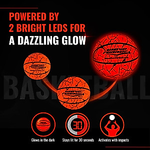 Wave Runner Glow in The Dark Basketball -Official Size 7 Light Up Toys for Night Ball Games, Regulation Size, Tap Activated - Ideal Glow Basketball Gifts and Toy Basketball (Orange w/Cracks)