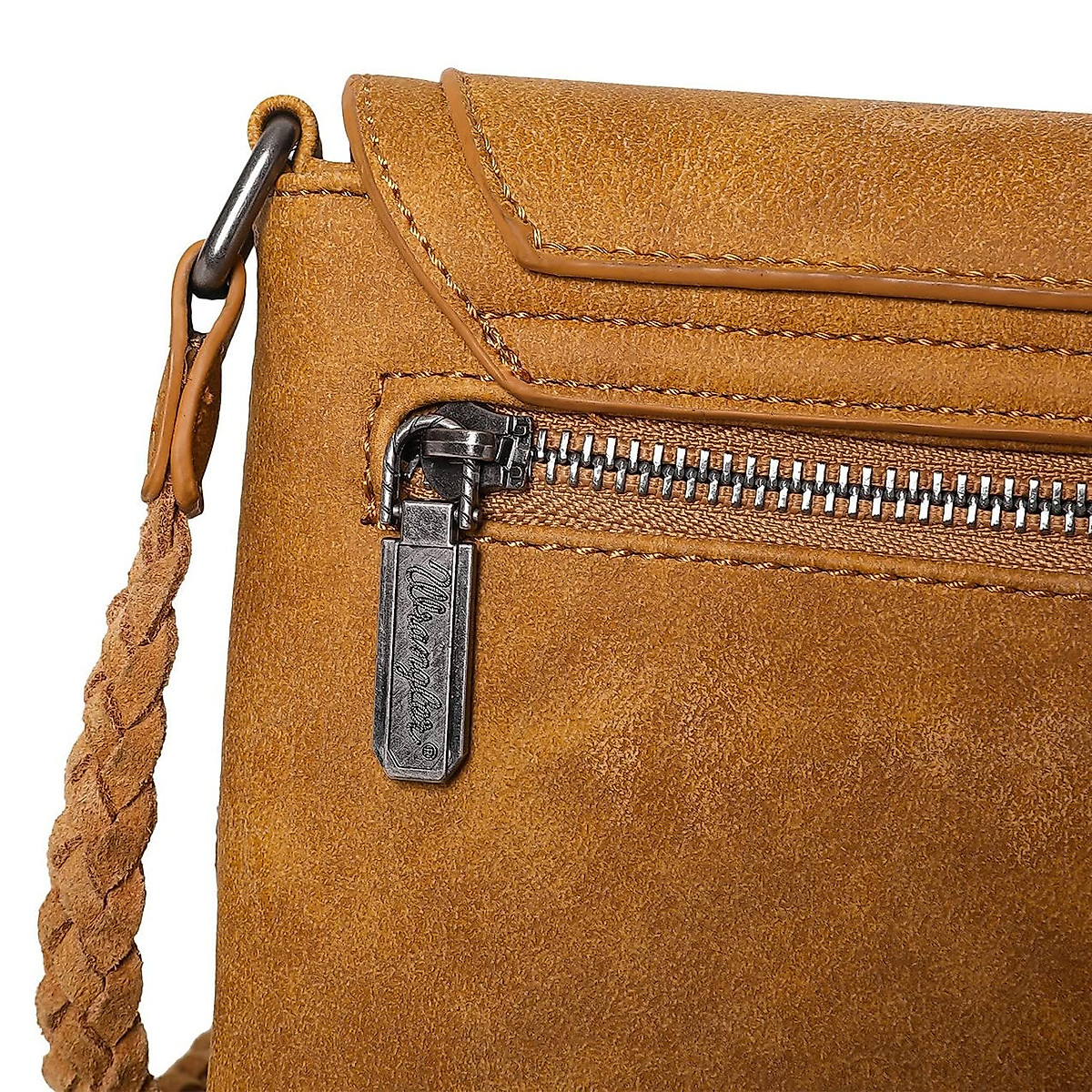 Montana West Handcrafted Leather 4 in 1 Bundle Clutch Crossbody Biker Bag w Fringe & Coin Key Fob (Tan with Antiqued Concho)