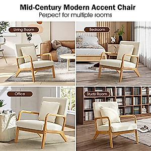 ELUCHANG Mid-Century Modern Chair,Accent Chair with Lumbar Pillow,Upholstered Armchair,Linen Fabric Comfy Reading Chair, Lounge Side Chair for Living Room Bedroom Apartment,Easy Assembly