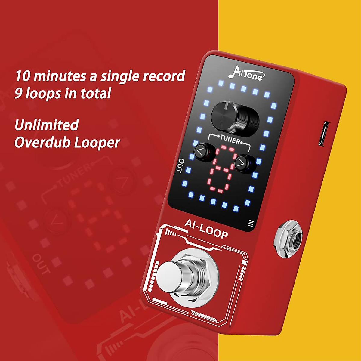 AITONE Looper Pedal Guitar Tuner 9 Loops 40 Minutes Recording Time for Electric Guitar Bass Effect with USB Output (AI-LOOP)